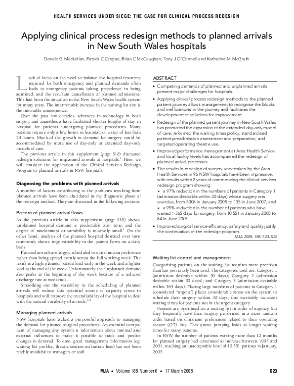 (PDF) Applying clinical process redesign methods to planned arrivals in ...