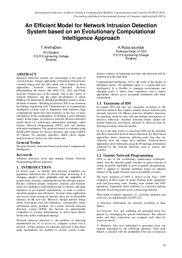 (PDF) An Efficient Model for Network Intrusion Detection System based on an Evolutionary ...