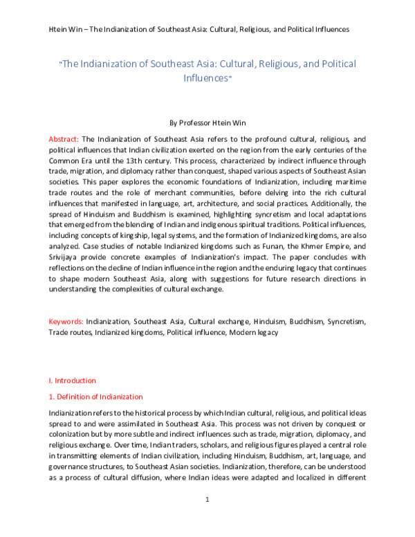 (PDF) Htein Win -The Indianization of Southeast Asia: Cultural ...