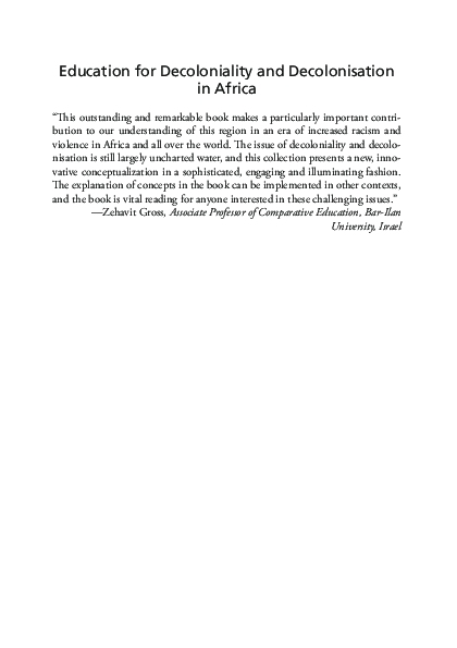 (PDF) Education for Decoloniality and Decolonisation in Africa