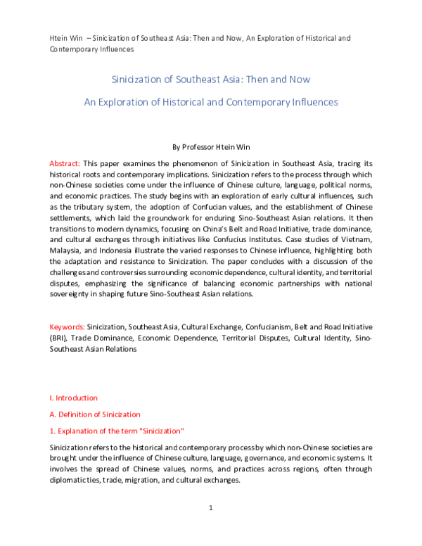 (PDF) Sinicization of Southeast Asia: Then and Now An Exploration of ...
