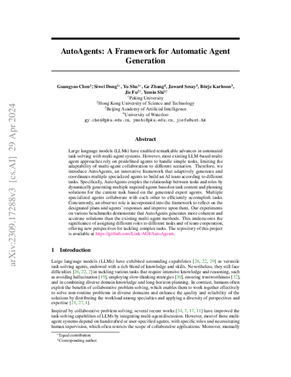 (PDF) AutoAgents: A Framework for Automatic Agent Generation (PDF) AutoAgents: A Framework for Automatic Agent Generation