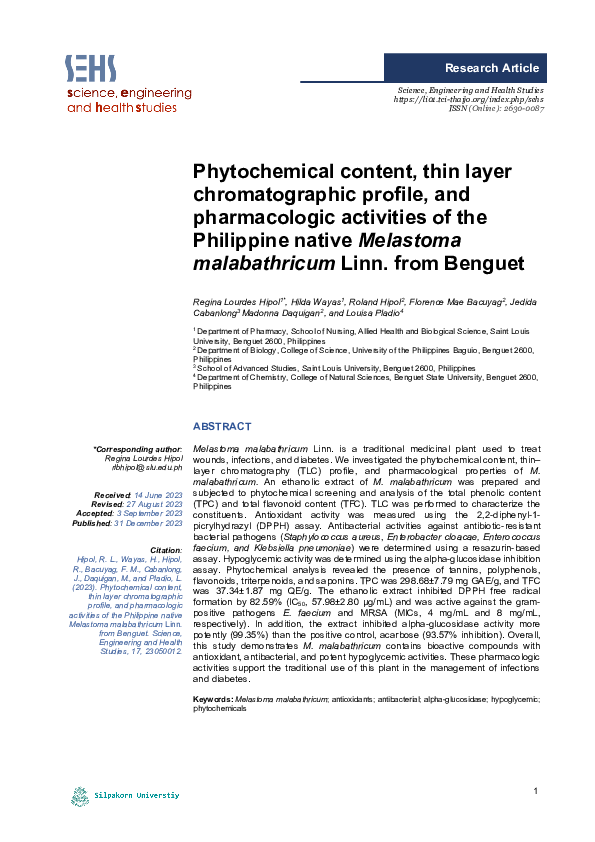 (PDF) Phytochemical content, thin layer chromatographic profile, and pharmacologic activities of ...