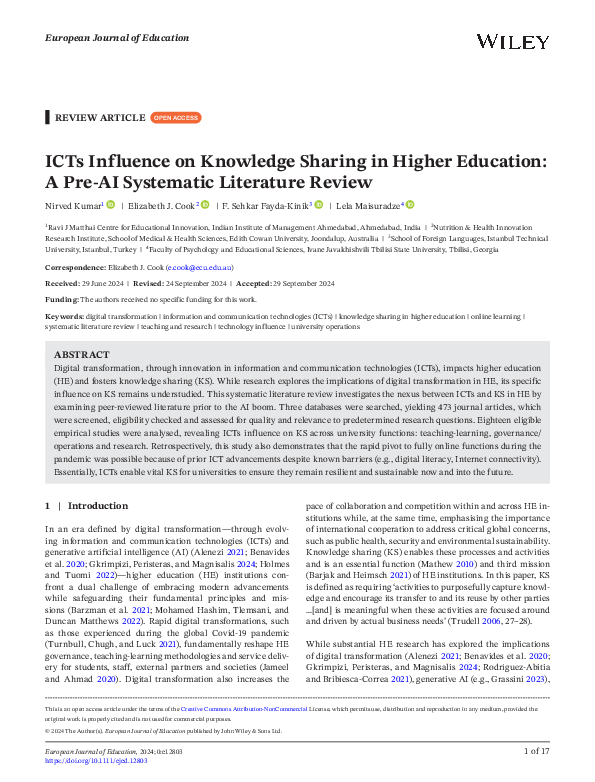 (PDF) ICTs Influence on Knowledge Sharing in Higher Education: A Pre-AI ...