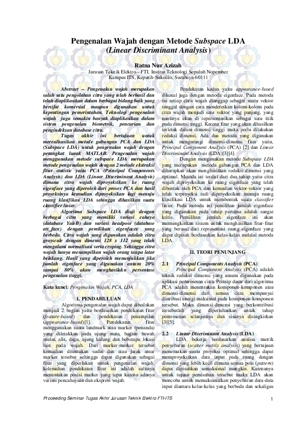 (PDF) Pengenalan Wajah Dengan Metode Subspace Lda (Linier Discriminant ...