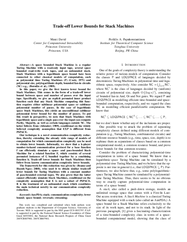 (PDF) Trade-Off Lower Bounds for Stack Machines