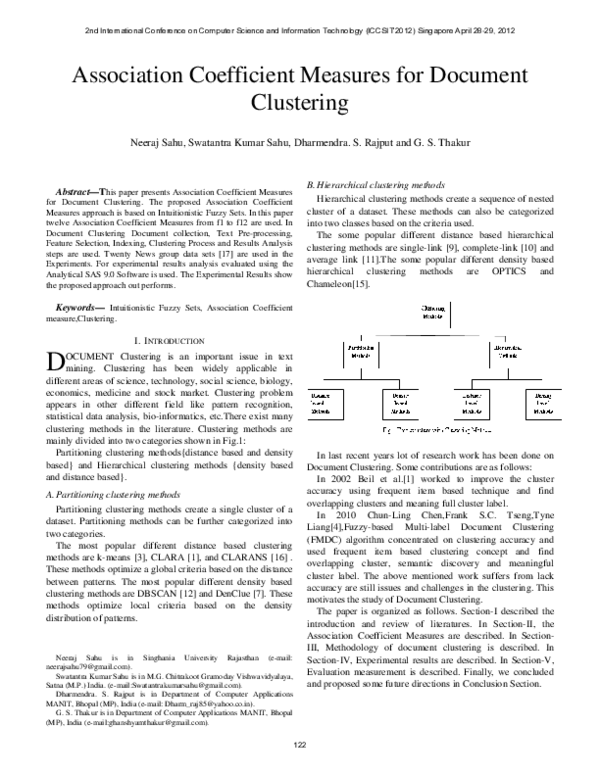 (PDF) Association Coefficient Measures for Document Clustering