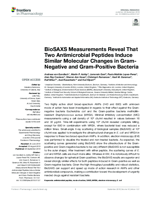 (PDF) BioSAXS Measurements Reveal That Two Antimicrobial Peptides Induce Similar Molecular ...