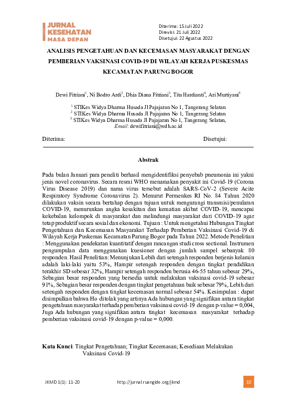 (PDF) Analysis of Community Knowledge and Anxiety with the Provision of the COVID-19 Vaccination ...