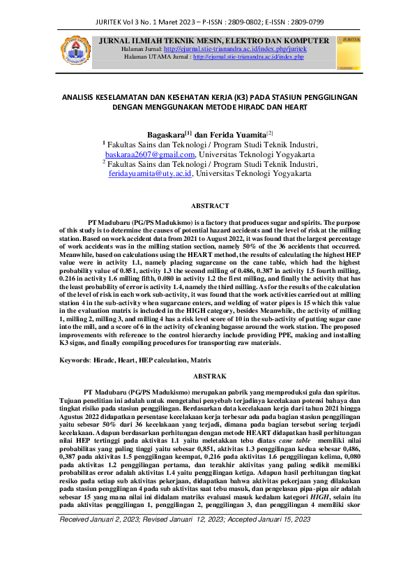 (PDF) Analisis Keselamatan Dan Kesehatan Kerja (K3) Pada Stasiun Penggilingan Dengan Menggunakan ...