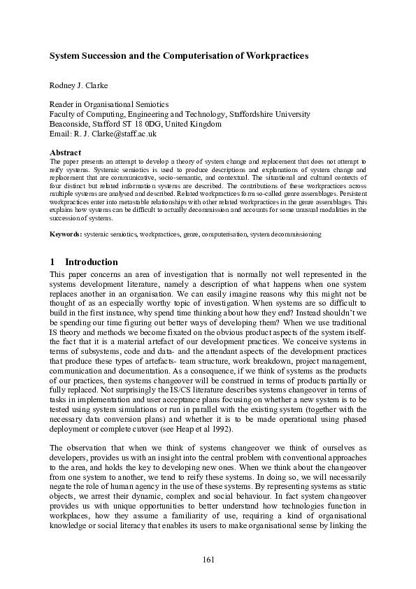 (PDF) «System succession and the computerisation of work practices.»