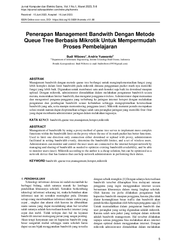 (PDF) Penerapan Management Bandwith Dengan Metode Queue Tree Berbasis Mikrotik Untuk Mempermudah ...