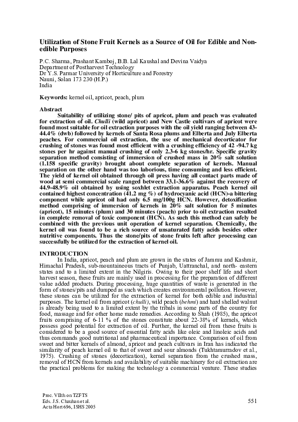(PDF) Utilization of Stone Fruit Kernels as a Source of Oil for Edible ...