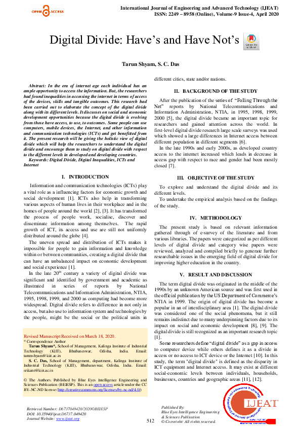 (PDF) Digital Divide: Have’s and Have Not’s