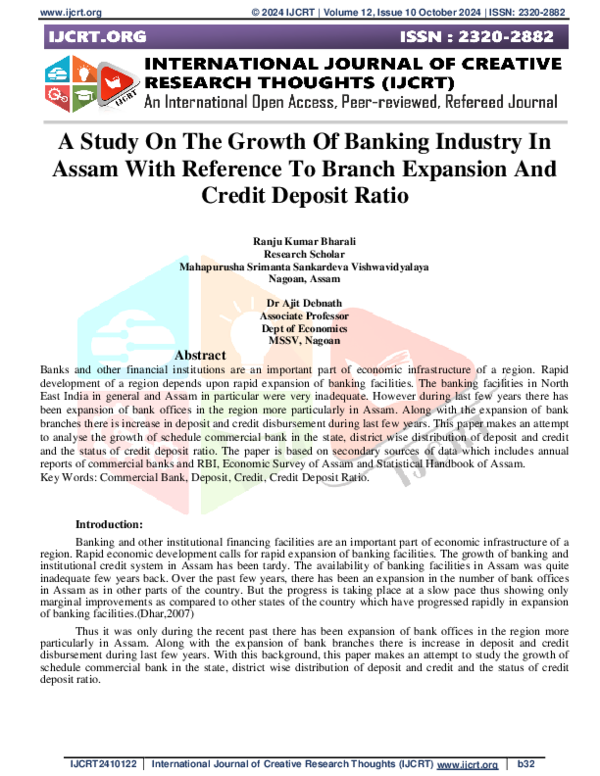 (PDF) A Study On The Growth Of Banking Industry In Assam With Reference ...