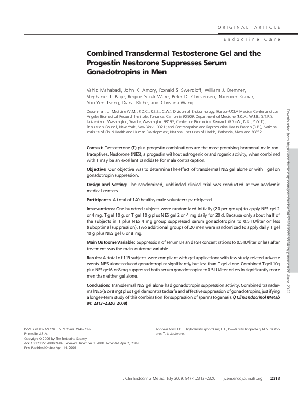 (PDF) Combined Transdermal Testosterone Gel and the Progestin Nestorone ...