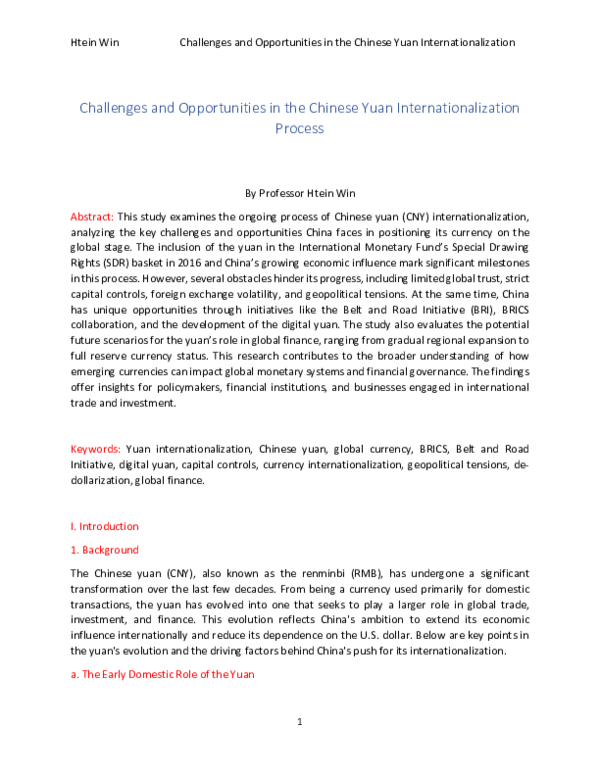 (PDF) Challenges and Opportunities in the Chinese Yuan ...