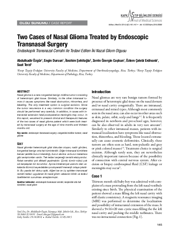 (PDF) Two Cases of Nasal Glioma Treated by Endoscopic Transnasal Surgery