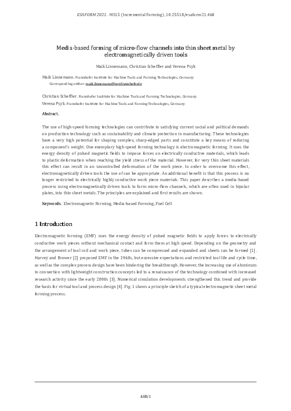 (PDF) Media-based forming of micro-flow channels into thin sheet metal ...