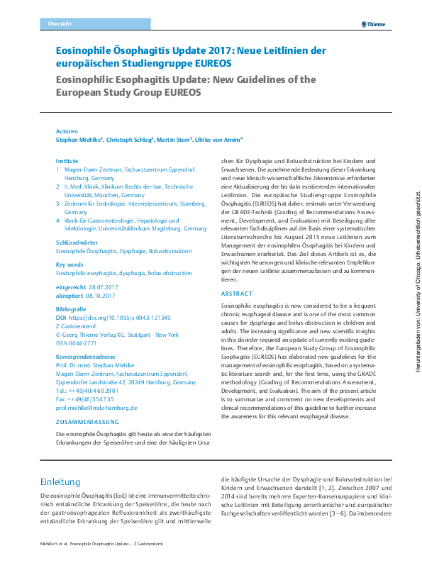 (PDF) Eosinophile Ösophagitis Update 2017: Neue Leitlinien der ...