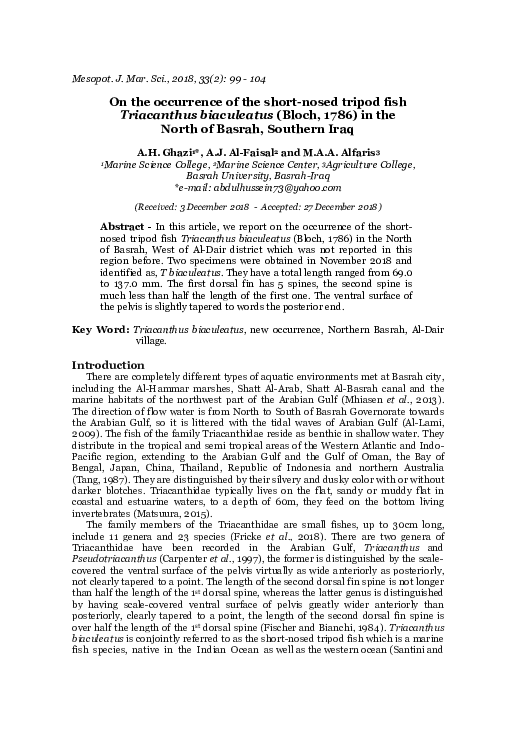 (PDF) On the occurrence of the short-nosed tripod fish Triacanthus ...