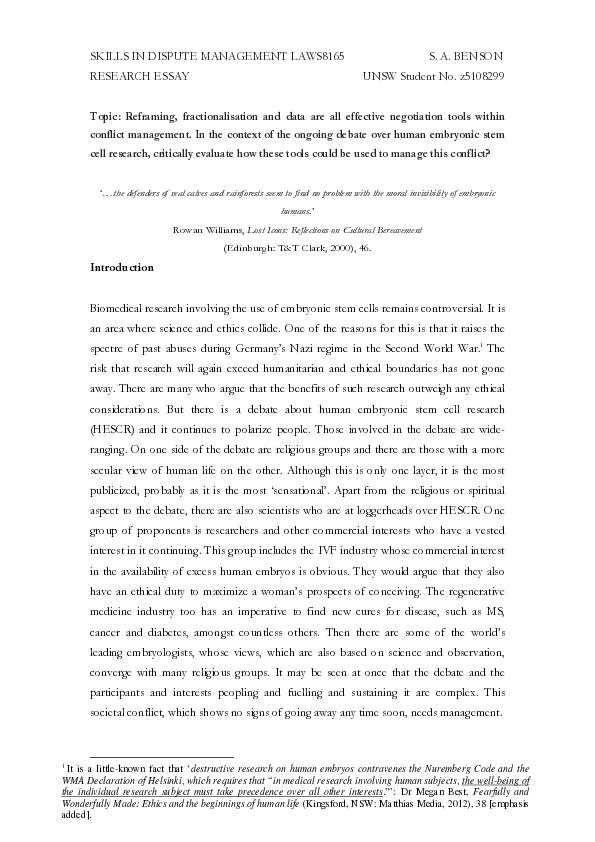 (PDF) ‘The Bioethics of Human Embryonic Stem Cell Research’