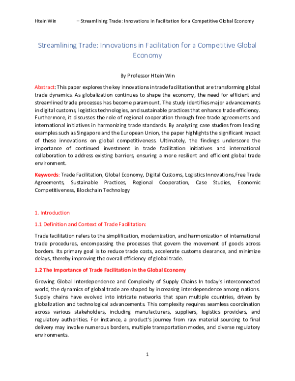 (PDF) Streamlining Trade: Innovations in Facilitation for a Competitive ...