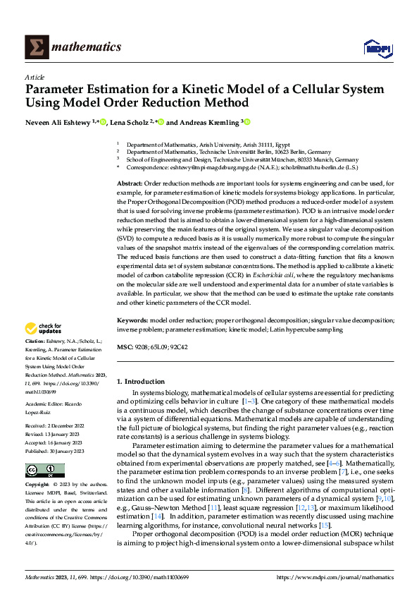 Pdf Parameter Estimation For A Kinetic Model Of A Cellular System