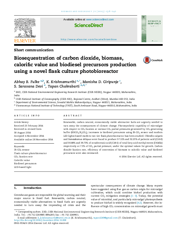 (PDF) Biosequestration of carbon dioxide, biomass, calorific value and ...