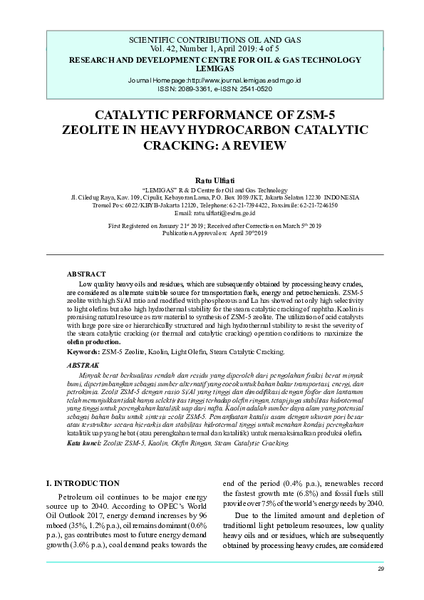 (PDF) Catalytic Performance of ZSM-5 Zeolite in Heavy Hydrocarbon Catalytic Cracking: A Review