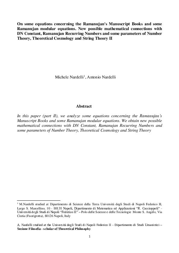 (PDF) On some equations concerning the Ramanujan’s Manuscript Books and ...