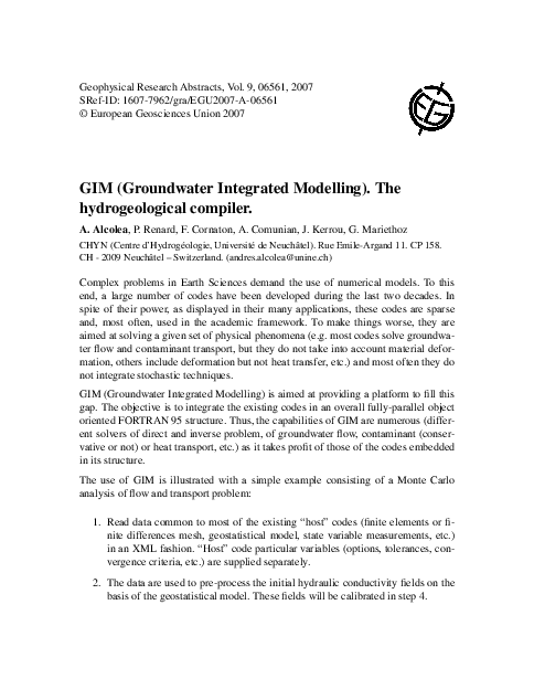 (PDF) GIM (Groundwater Integrated Modelling). The hydrogeological compiler