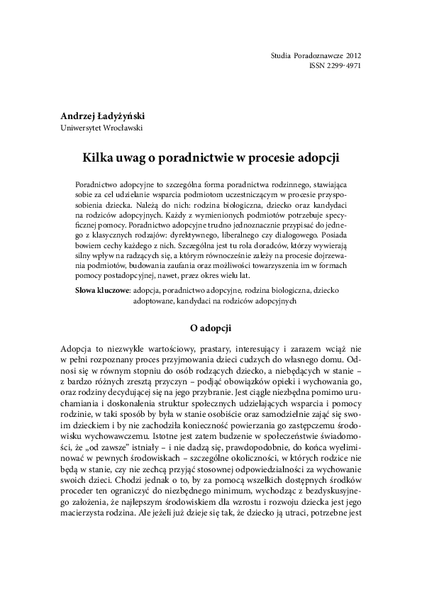 (PDF) Kilka uwag o poradnictwie w procesie adopcji