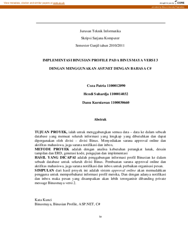(PDF) Implementasi Binusian Profile Pada Binusmaya Versi 3 Dengan Menggunakan ASP.NET Dengan ...