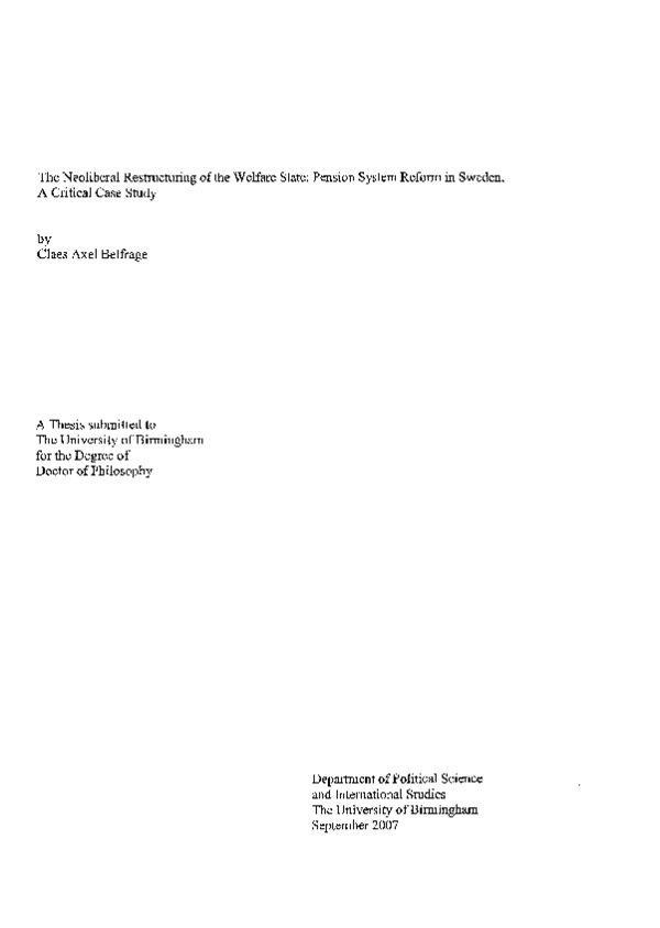 (PDF) The neoliberal restructuring of the welfare state : pension ...