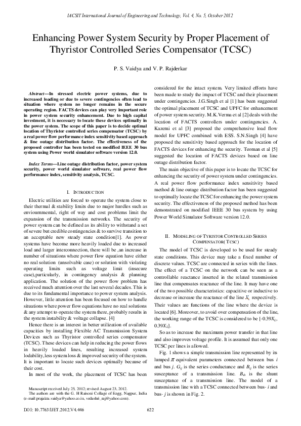 (PDF) Enhancing Power System Security by Proper Placement of Thyristor Controlled Series ...