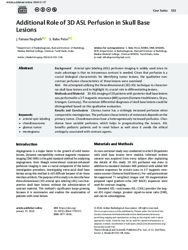 (PDF) Additional Role of 3D ASL Perfusion in Skull Base Lesions