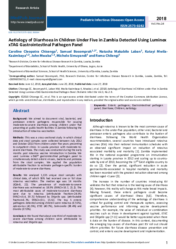 (PDF) vAetiology of Diarrhoea in Children Under Five in Zambia Detected ...