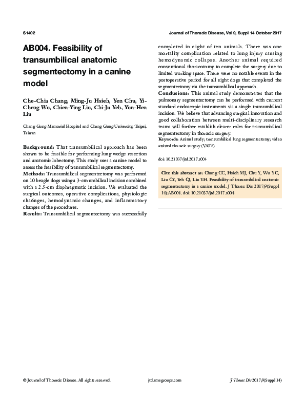 Pdf Ab004 Feasibility Of Transumbilical Anatomic Segmentectomy In A
