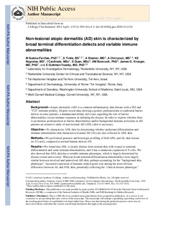 (PDF) Nonlesional atopic dermatitis skin is characterized by broad ...