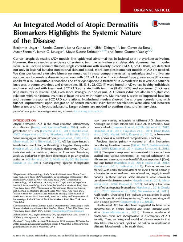 (PDF) An Integrated Model of Atopic Dermatitis Biomarkers Highlights ...
