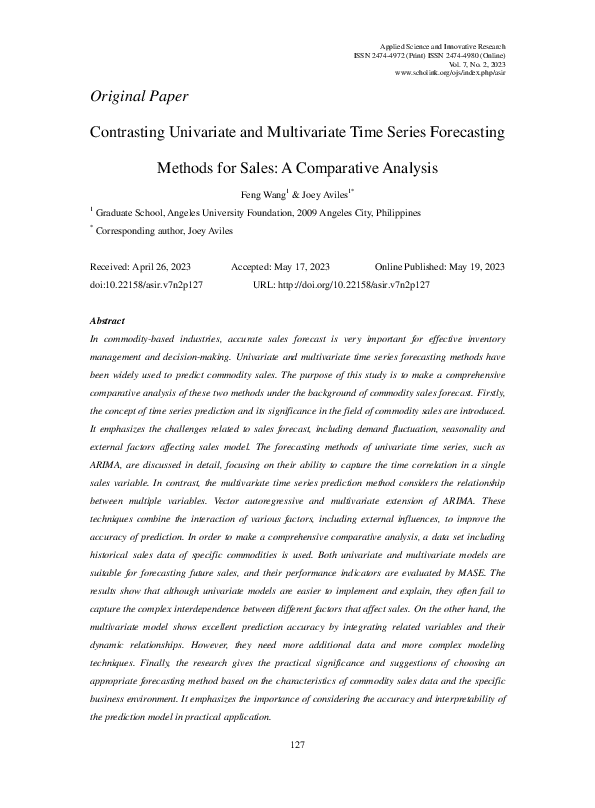 (PDF) Contrasting Univariate and Multivariate Time Series Forecasting Methods for Sales: A ...