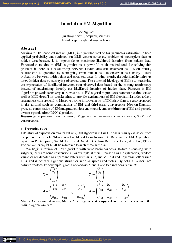 (PDF) Tutorial on EM Algorithm | Loc Nguyen's Academic Network - Academia.edu
