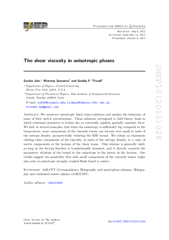 (PDF) The shear viscosity in anisotropic phases