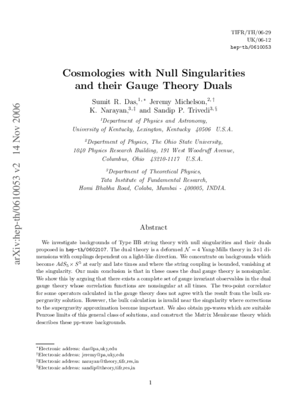 (PDF) Cosmologies with null singularities and their gauge theory duals