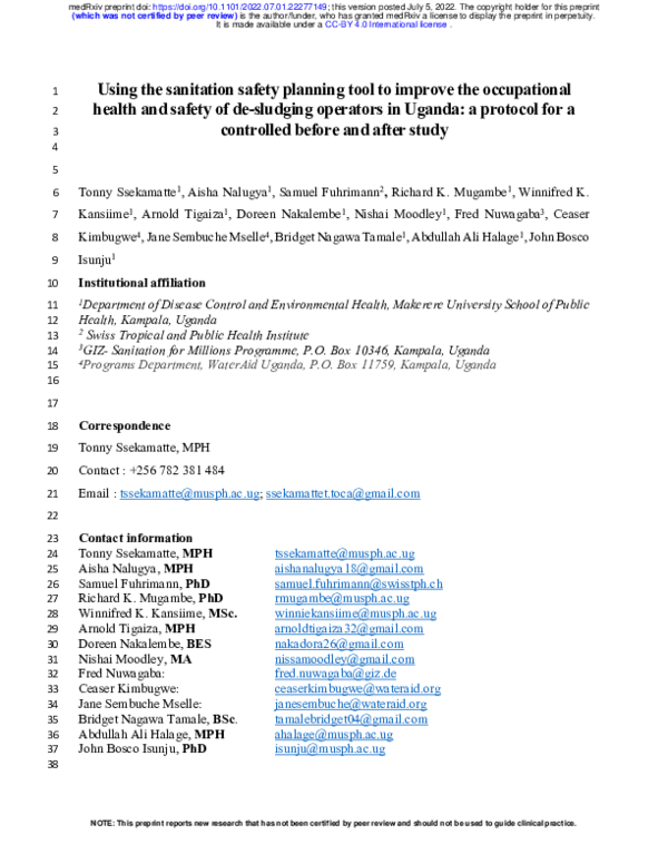 (PDF) Using the sanitation safety planning tool to improve the ...