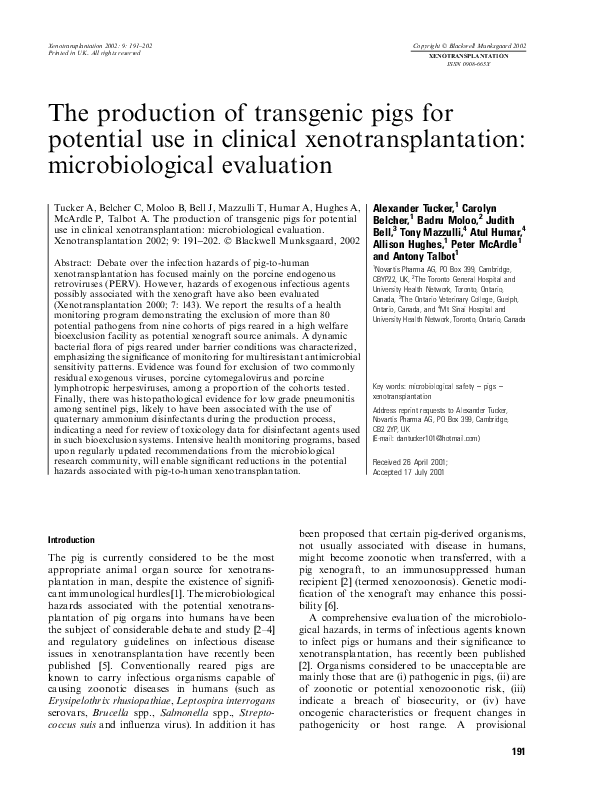 (PDF) The production of transgenic pigs for potential use in clinical ...