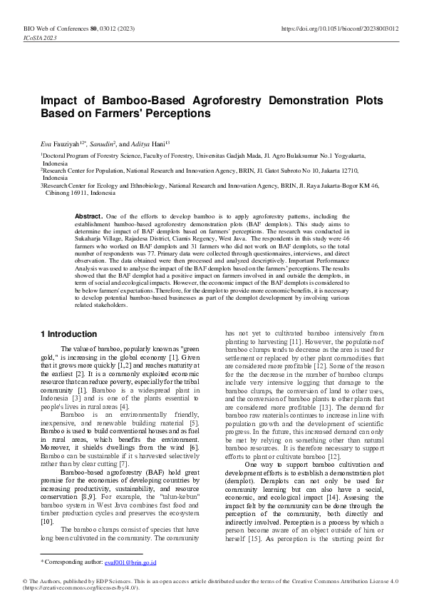 (PDF) Impact of Bamboo-Based Agroforestry Demonstration Plots Based on ...