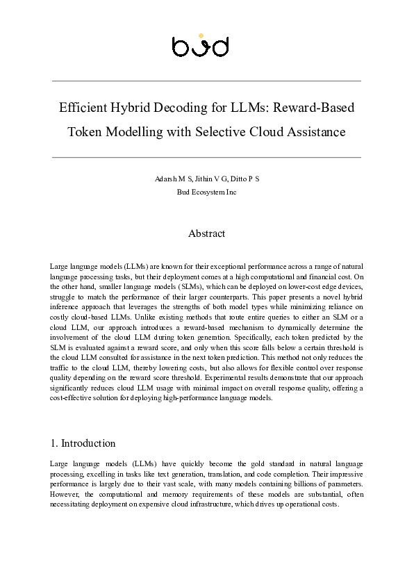 (PDF) Efficient Hybrid Decoding for LLMs: Reward-Based Token Modelling with Selective Cloud ...