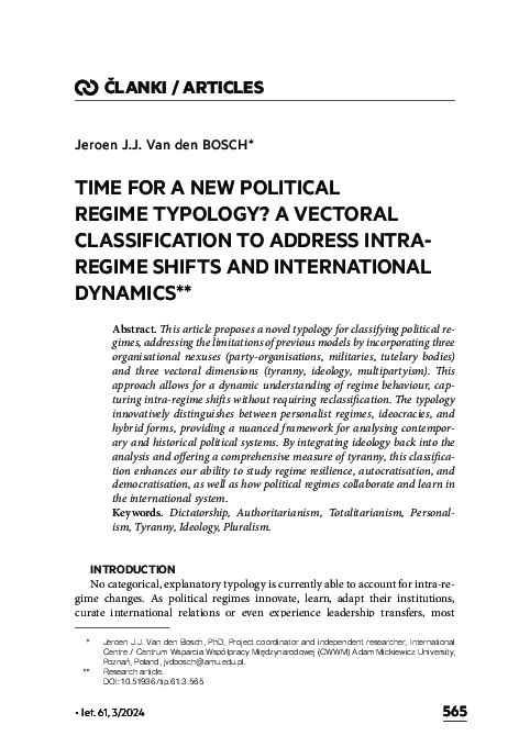(PDF) Time for a New Political Regime Typology? A Vectoral ...